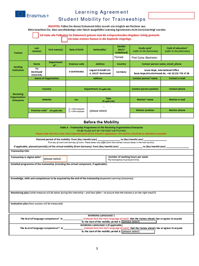 SMP Learning Agreement For Traineeships KA131 | Download Free PDF ...