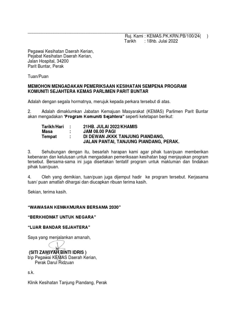 Surat Jemputan Kesihatan (PKS) | PDF