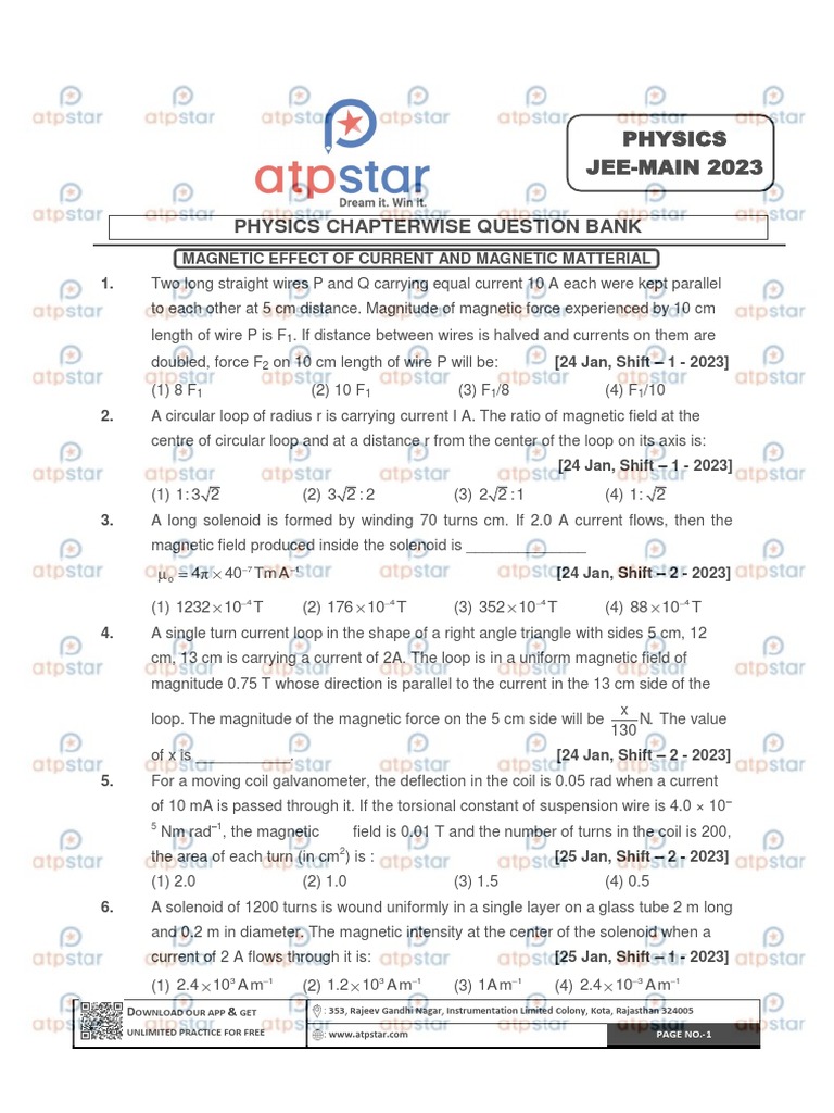 Physics JEE Main 2023 Chapterwise PYQs PDF | PDF | Atoms | Electron