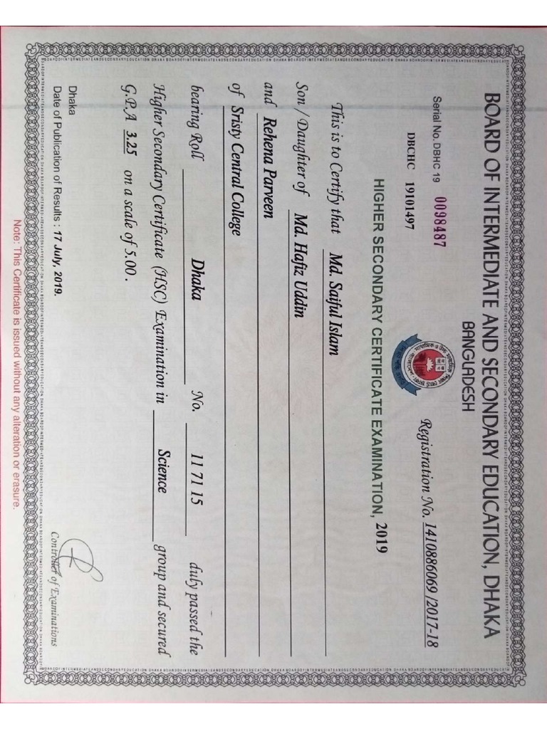 HSC Certificate PDF | PDF
