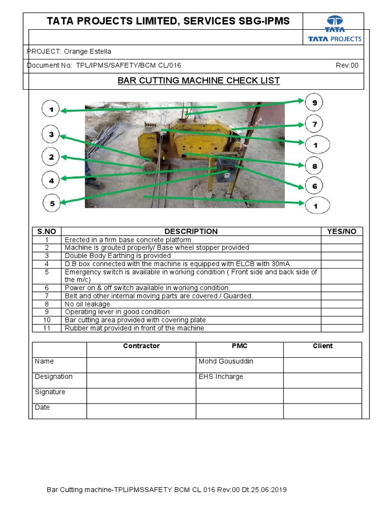 Bar Cutting machine-TPLIPMSSAFETY BCM CL 016 Rev00 Dt.25.06.2019 | PDF