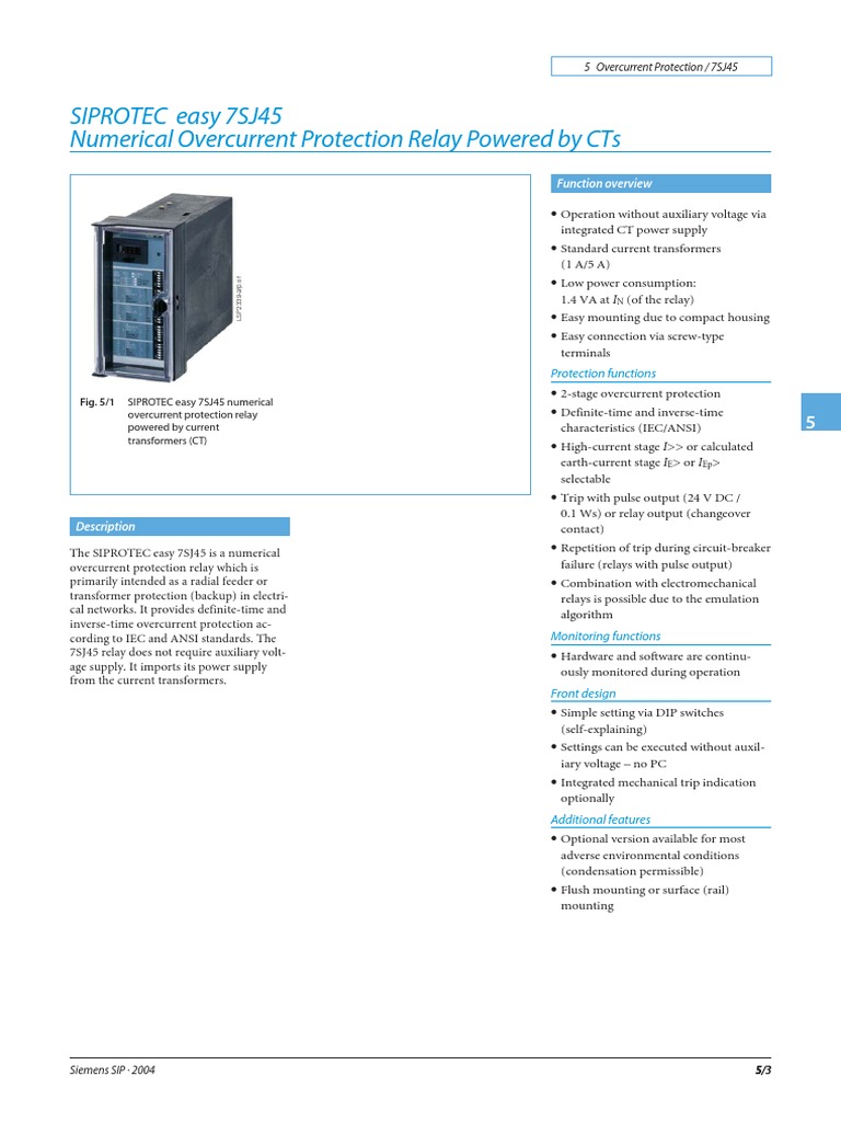 SIPROTEC 7SJ45 Overcurrent Relay Overview | PDF | Relay ...