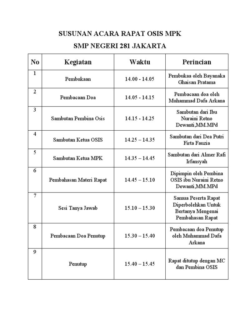 Susunan Acara Rapat Osis MPK | PDF