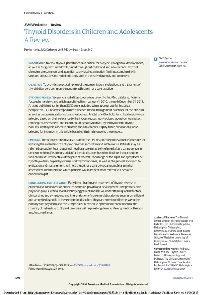 Thyroid Disorders in Children and Adolescents | PDF | Hypothyroidism ...
