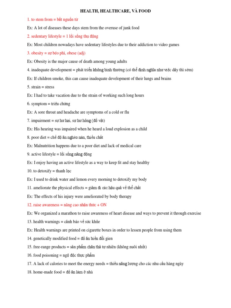 TUẦN 3 -HEALTH-FOOD-LEXICAL-RESOUCES | PDF