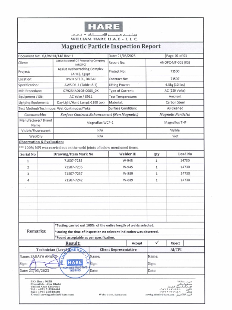 71500-Kwik-Ndt Report-21.03.2023 PDF | PDF