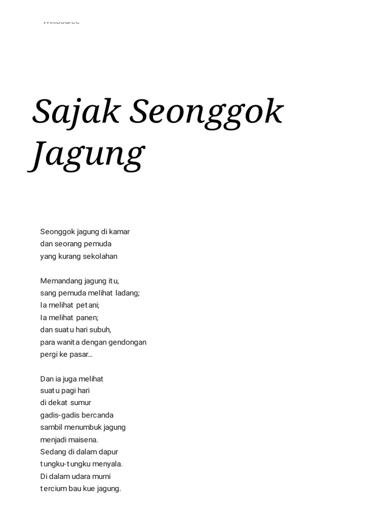 Sajak Seonggok Jagung - Wikisource Bahasa Indonesia PDF | PDF