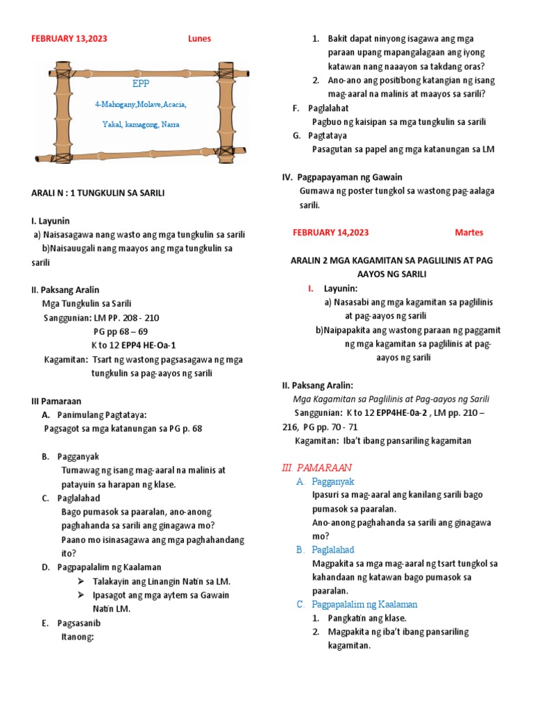 3RD QTR LESSON PLAN EPP HOME ECONOMICS Aralin 2023 | PDF
