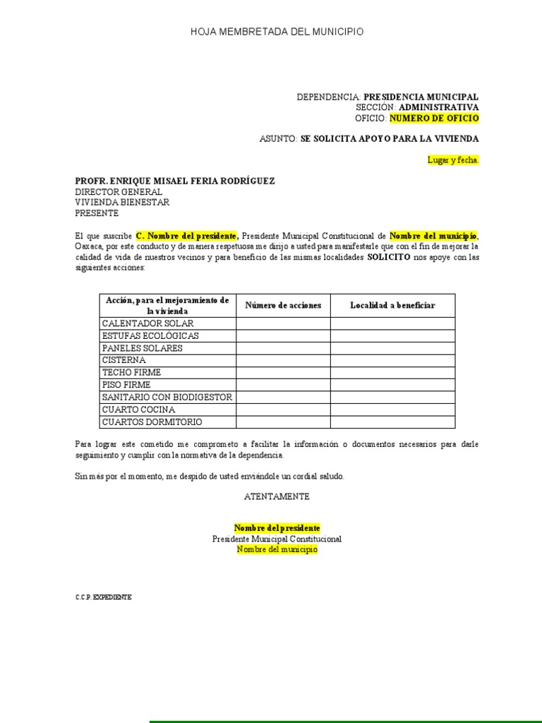 Ejemplo de Solicitud | PDF