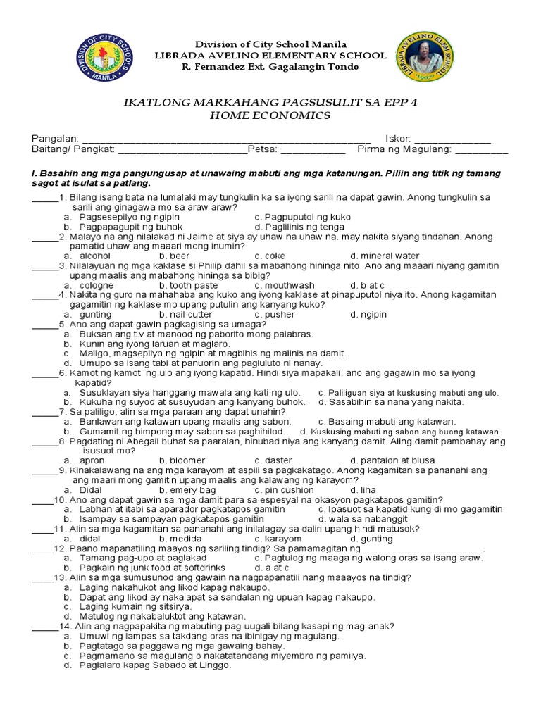 Epp-3rd - Grading-Home-Economics-PT-Racquel M. | PDF