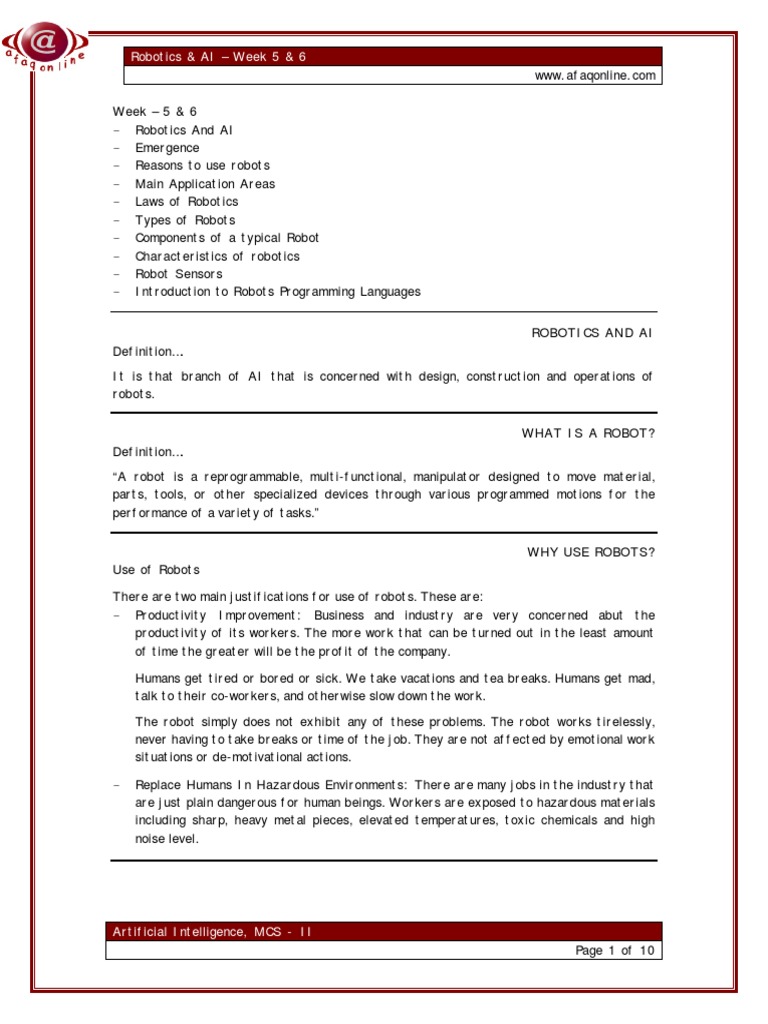 Robotics And Ai Guide Pdf Robotics Robot