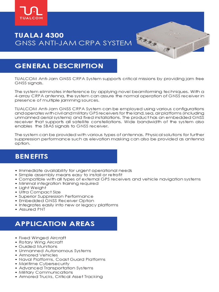 Tualaj 4300 GNSS Anti-Jam CRPA | PDF | Global Positioning System ...