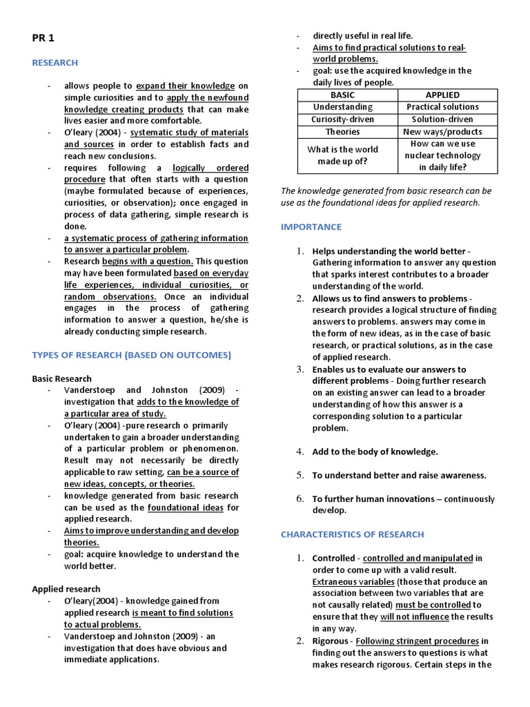 Research: The Knowledge Generated From Basic Research Can Be Use As The ...