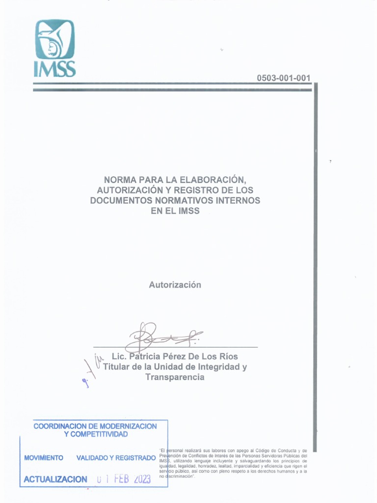 Registro de Los Documentos Normativos Internos en El Imss 0503-001-001 ...
