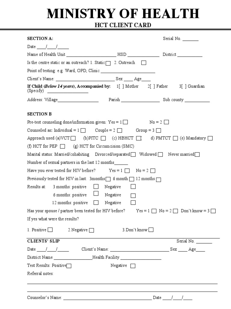 Uganda HCT Client Card | PDF | Immunodeficiency | Hiv/Aids