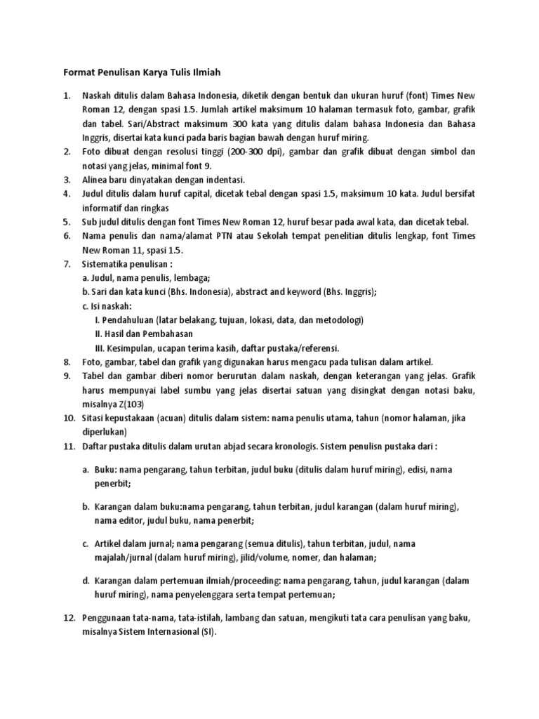 Format Penulisan Karya Tulis Ilmiah | PDF