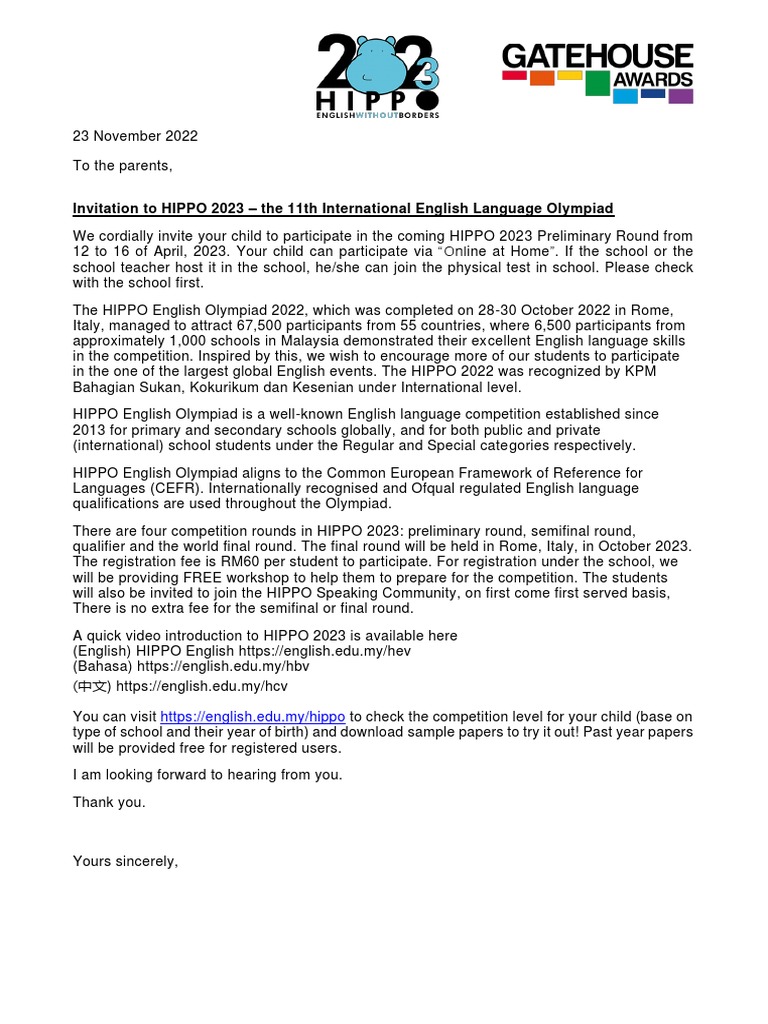 Invitation Letter To Parents | PDF