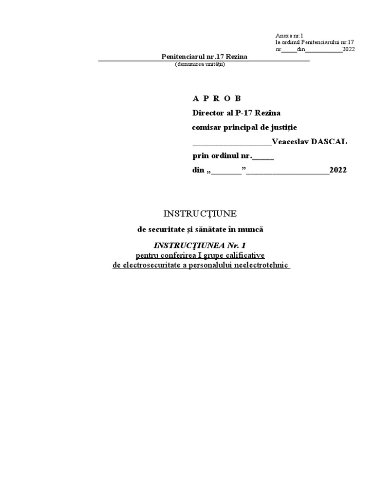 Instructiune de Securitate 1 | PDF