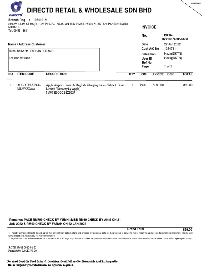 Invoice 1837430 | PDF | Computing | Apple Inc.