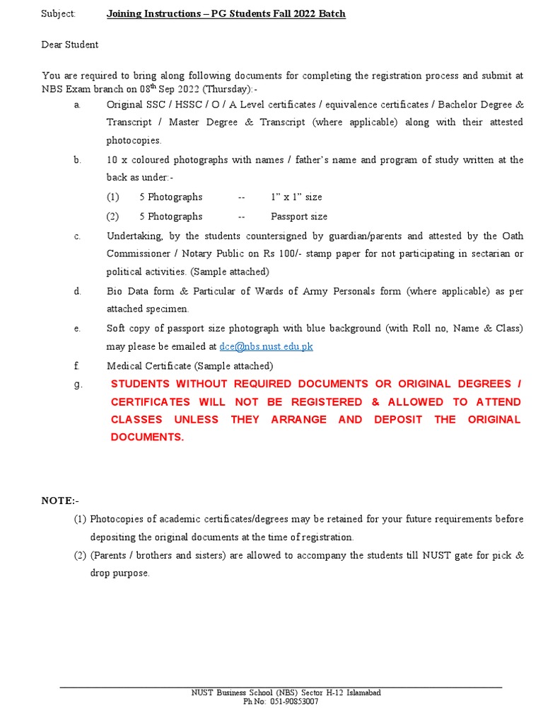 Joining Instructions and Schedule of NBS PG | PDF | Academic Term ...