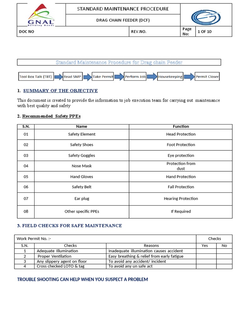 Drag Chain Feeder Maintenance Guide | PDF | Personal Protective ...