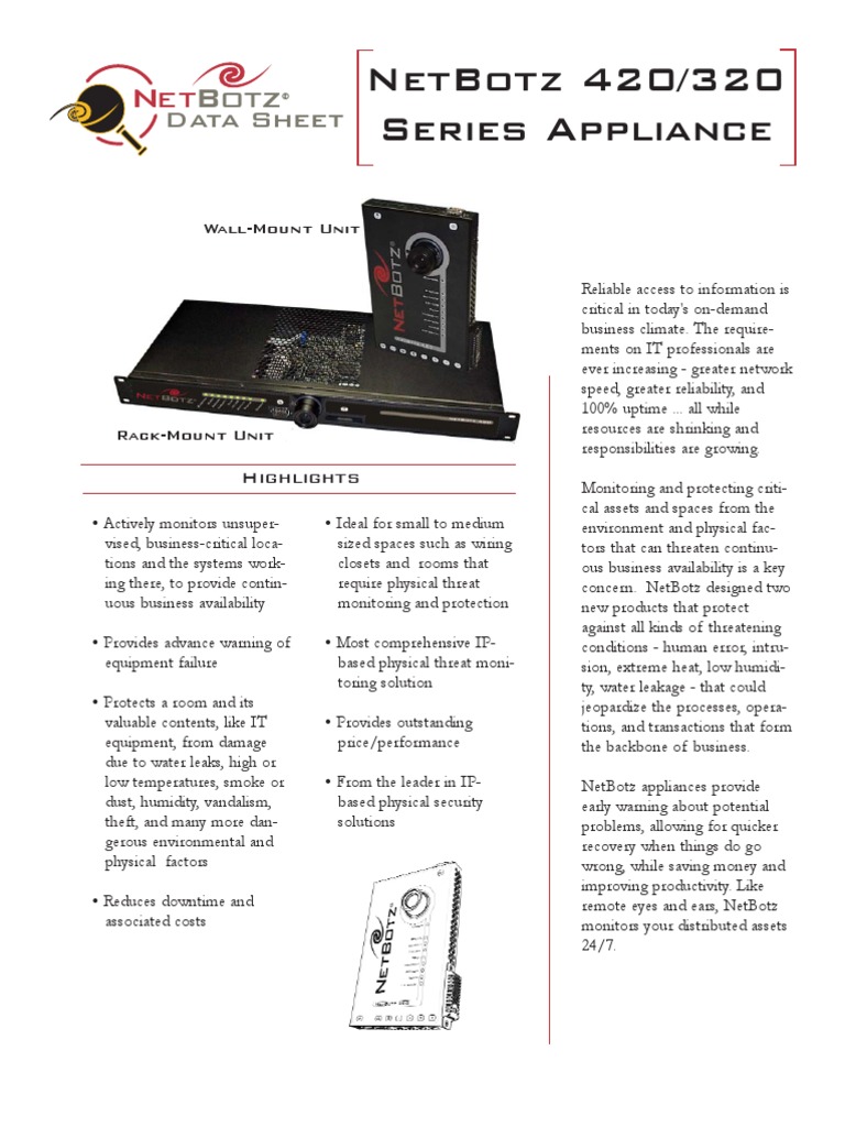 420 - 320 - Spec - Sheet Netbotz | PDF | Computer Network | Sensor
