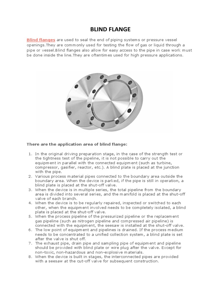 Blind Flange Application | PDF | Technology & Engineering