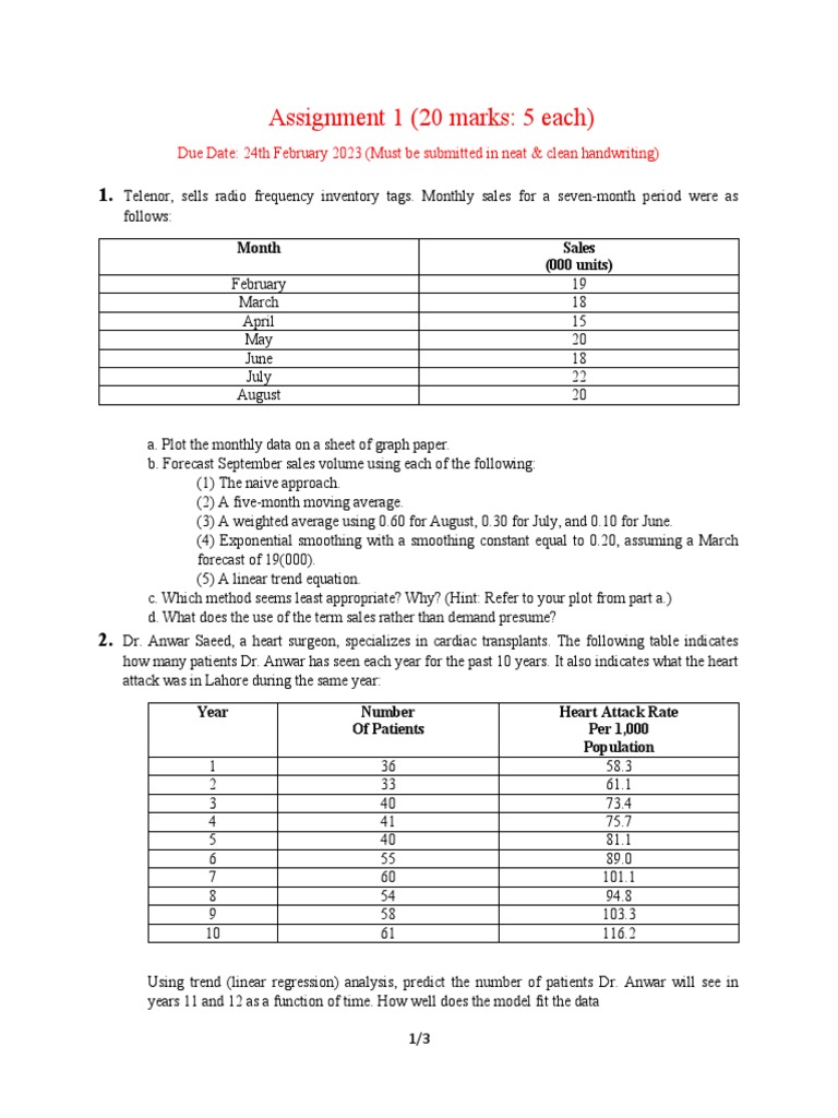 Assignment 1 Operations Management Pdf Forecasting Moving Average