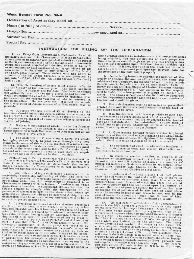 Asset Statement Form 34A | PDF