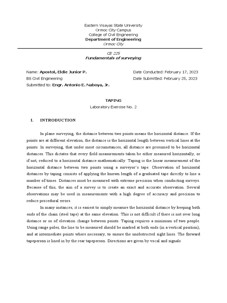 Lab 2 Taping | PDF | Surveying | Accuracy And Precision