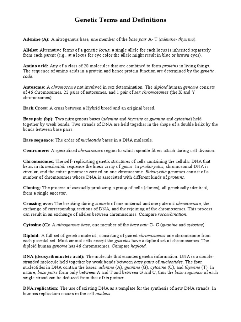 Genetic Terms and Definitions | Download Free PDF | Gene | Genetics