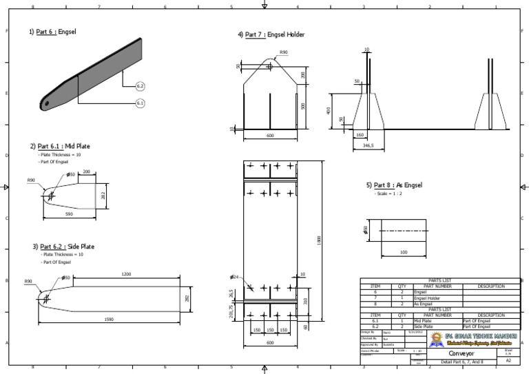 Assembly Drawing of Parts for an Engsel Conveyor System | PDF