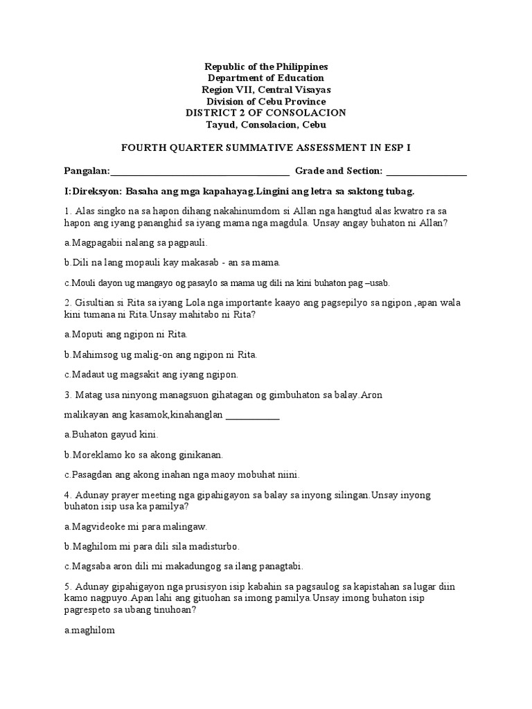 Summative in Esp1 | PDF