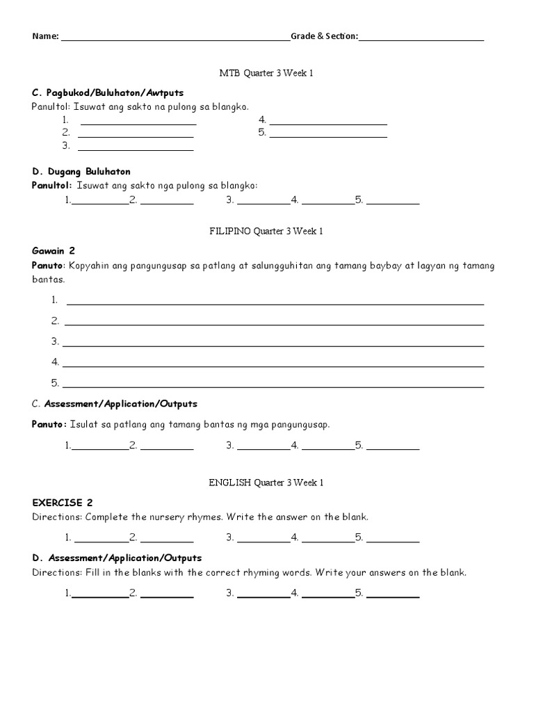 Answer Sheet Q3 Week1 | PDF