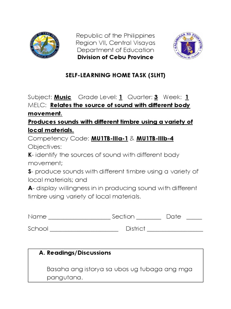 SLHT Music1 Q3 Week-1 | PDF