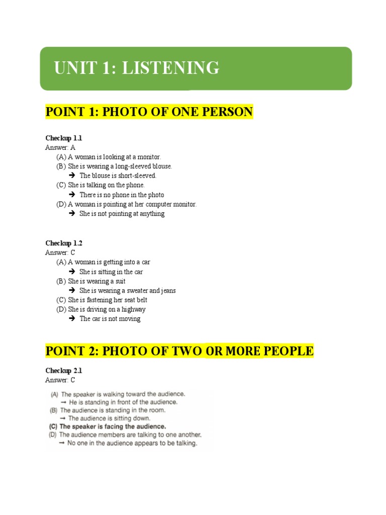 Answer Key Toeic Uniit 1 | PDF