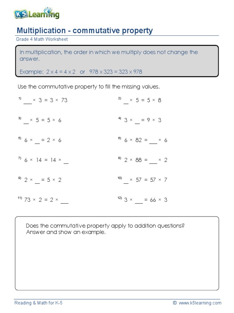 Grade 4 Multiplication Commutative Property A | PDF | Teaching Methods ...