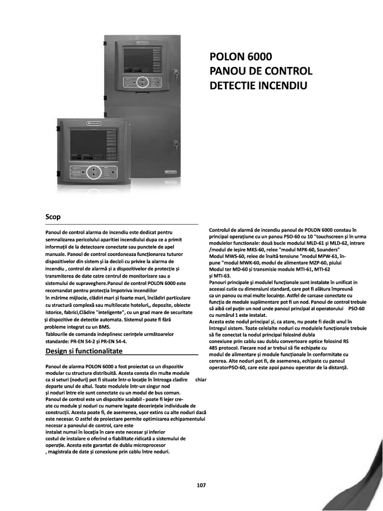 Centrala Incendiu Polon 6000 Rom - Fisa Tehnica - 0 | PDF