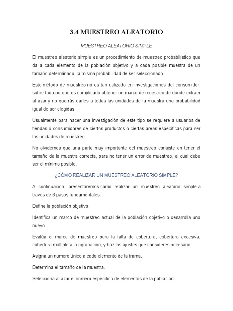 3.4 Muestreo Aleatorio | PDF | Muestreo (Estadísticas) | Probabilidad