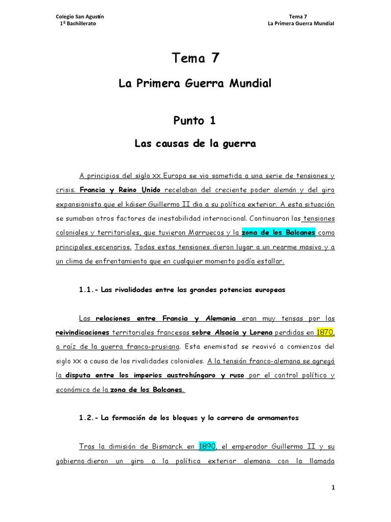 Tema 7 La Primera Guerra Mundial | PDF | Primera Guerra Mundial | Austria Hungría
