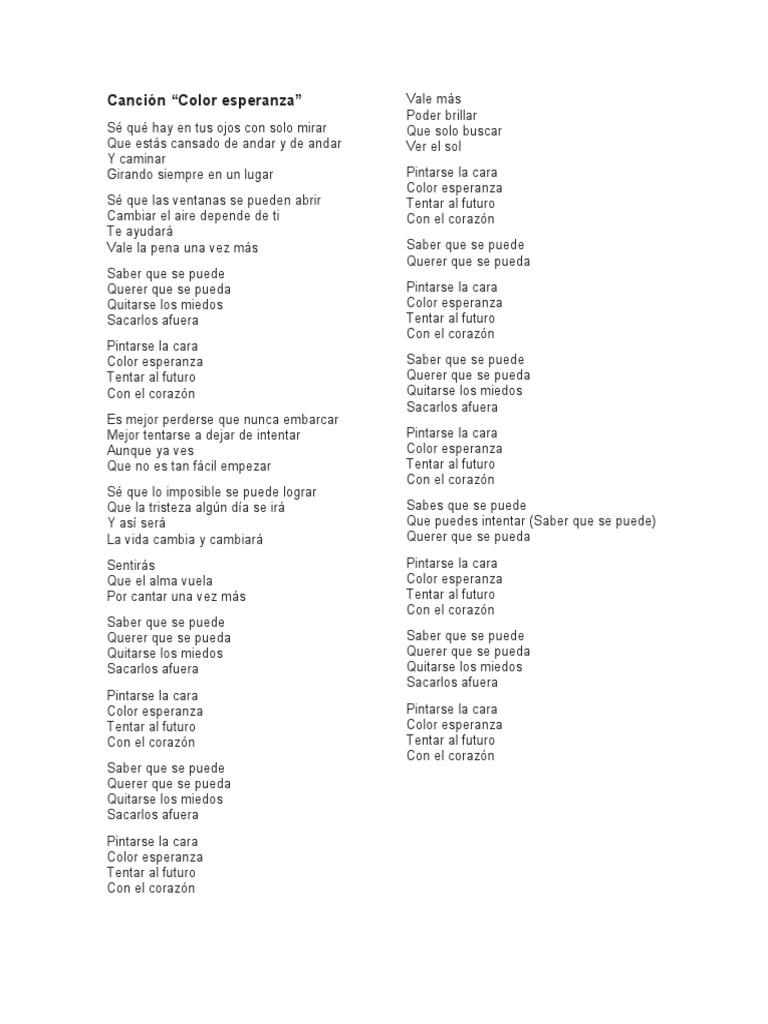 Canción - Color Esperanza | PDF