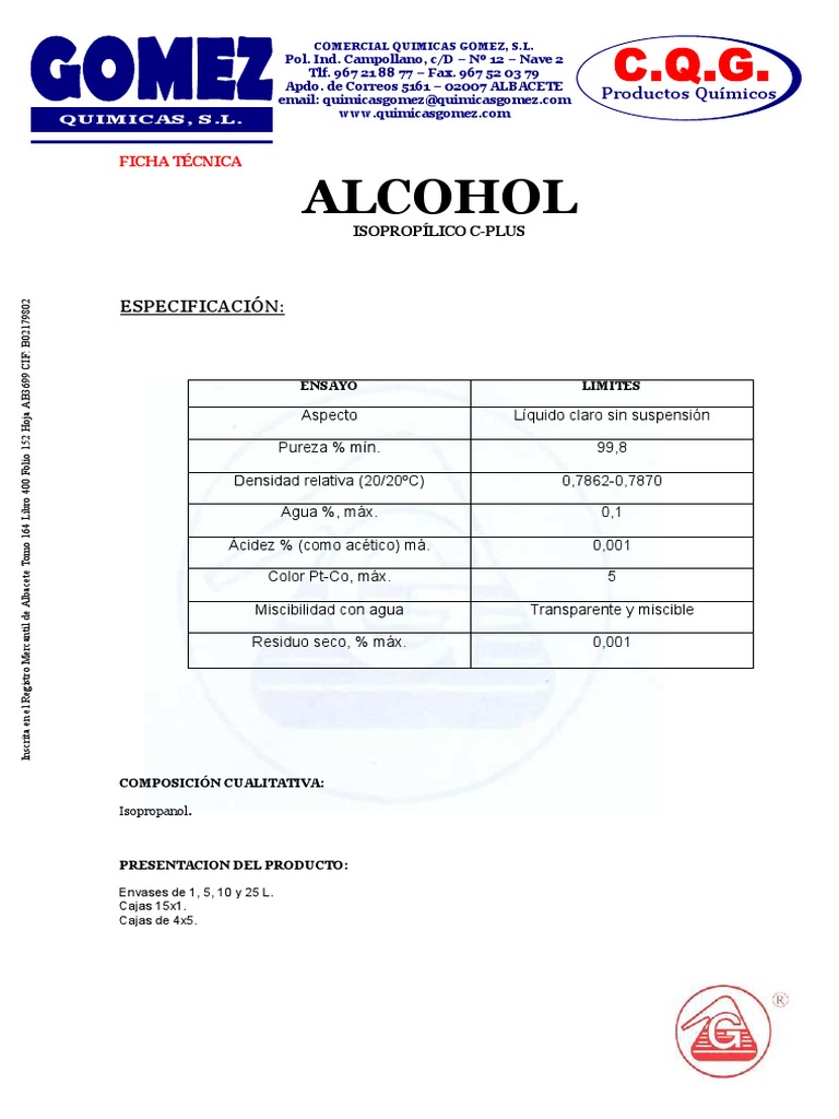 FT Alcohol Isopropilico C-Plus | PDF | Compuestos de hidrógeno ...