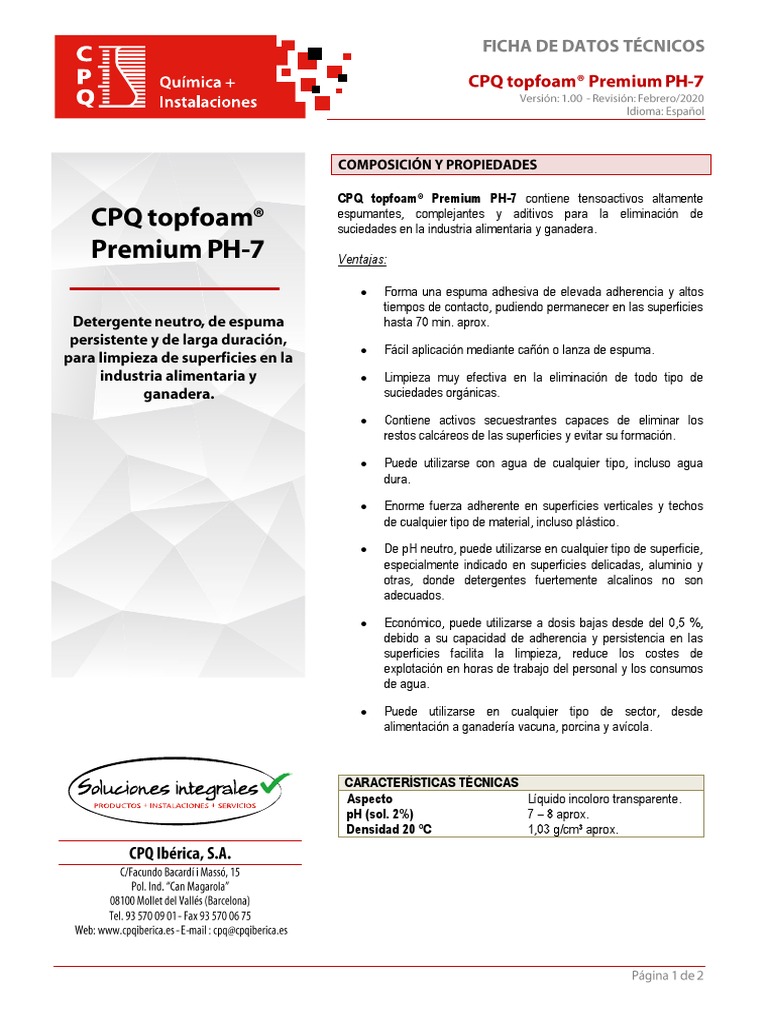 HT - CPQ topfoam Premium PH-7 | PDF | Agua | Detergente