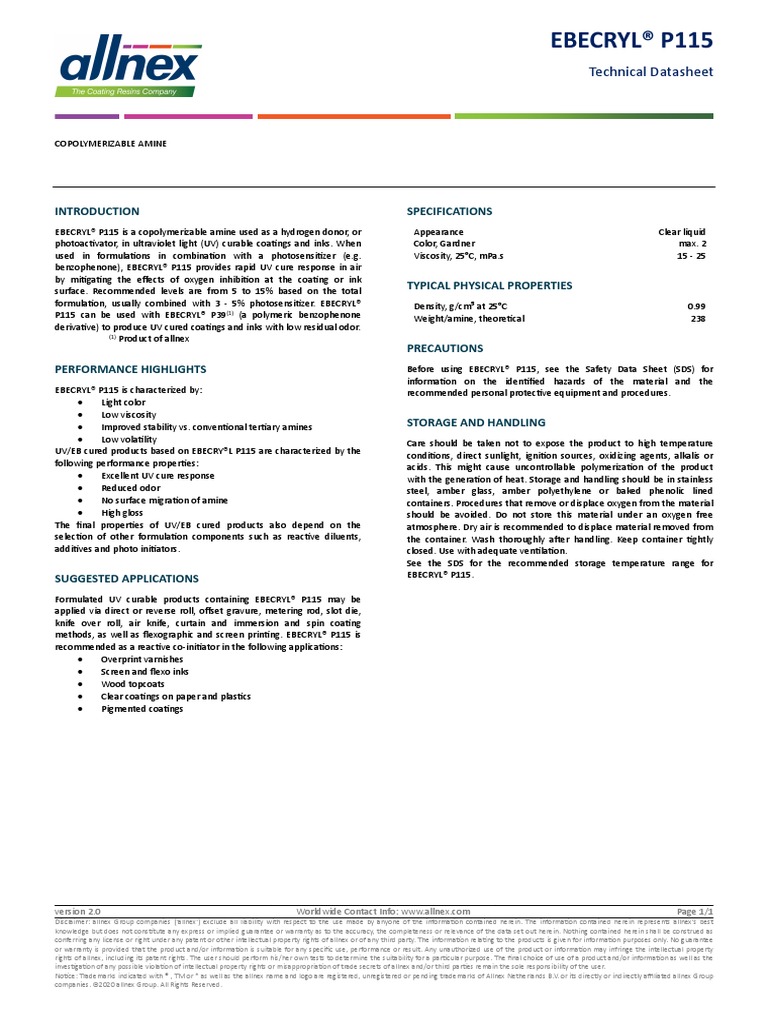 Ebecryl-P115 en A4 | PDF | Ultraviolet | Trademark