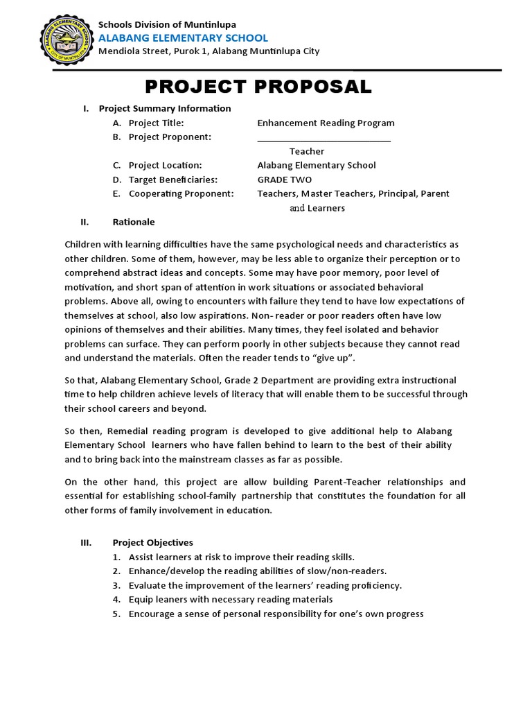 Enhancement Reading Program-Proposal and Workplan | PDF | Learning ...