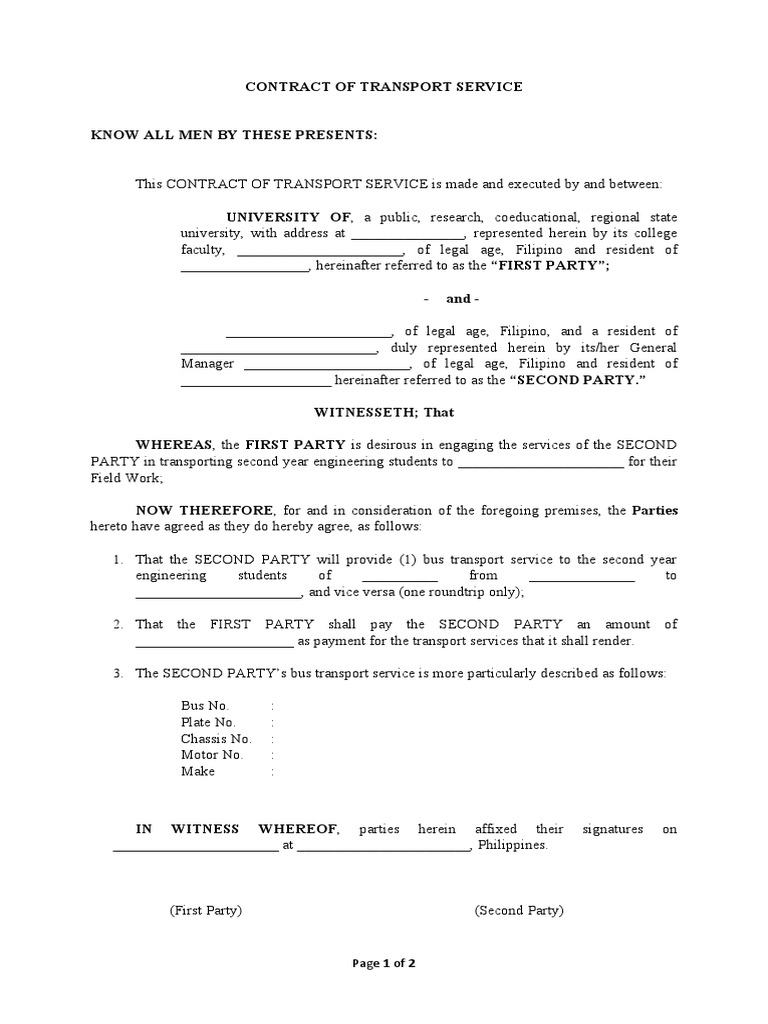 Contract of Transport Service-Sample | PDF | Civil Law (Legal System ...