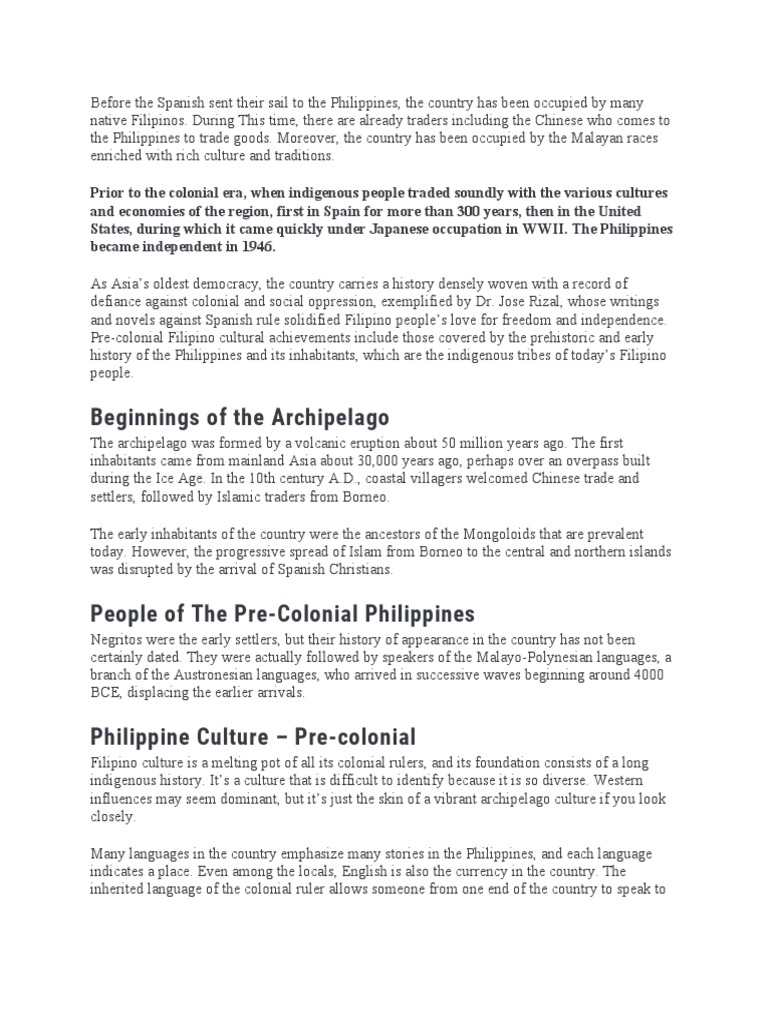 Pre-Colonial Philippines: Culture and History | PDF | Philippines ...