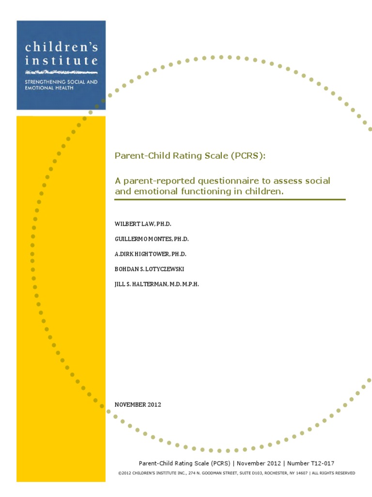 Parent-Child Rating Scale (PCRS) : A Parent-Reported Questionnaire To ...
