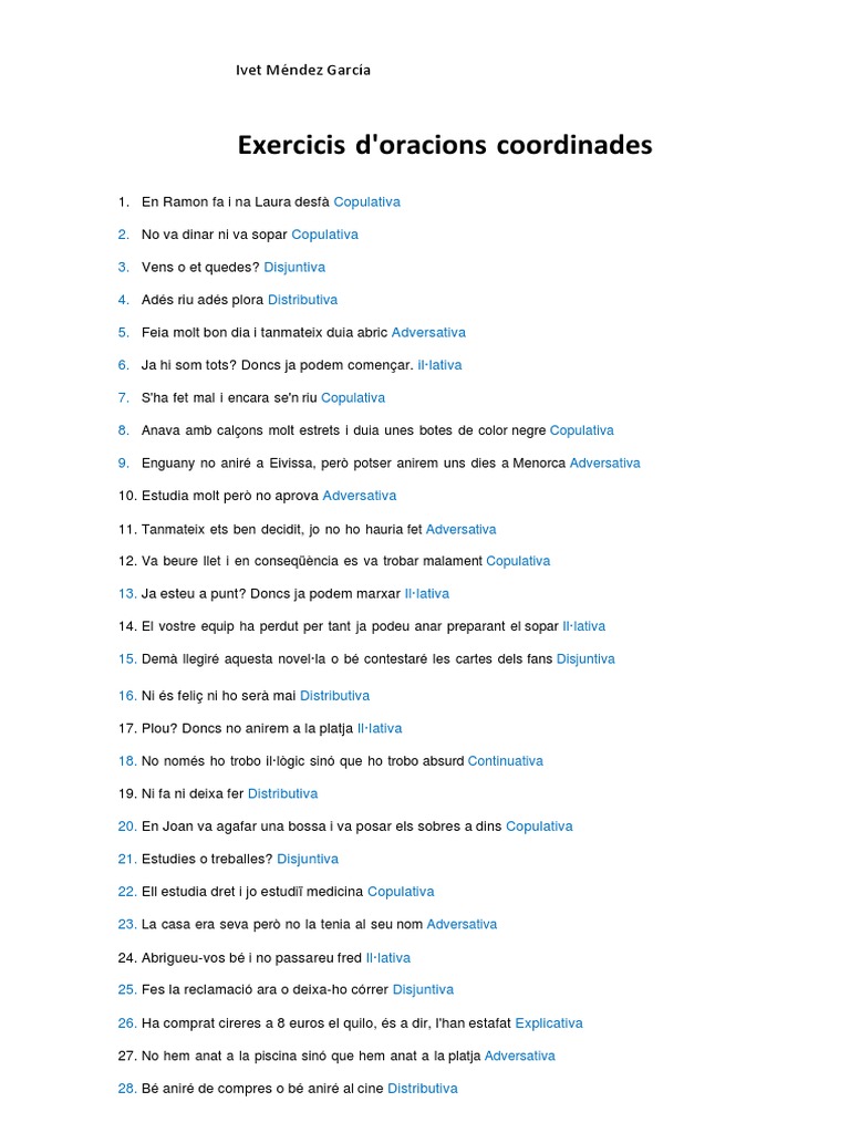 Exercicis Oracions Coordinades Ivet | PDF
