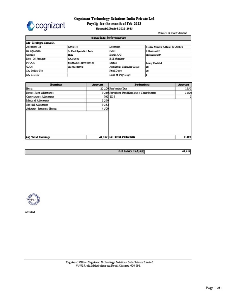 India Payslip January 2023 | PDF | Payments | Economies